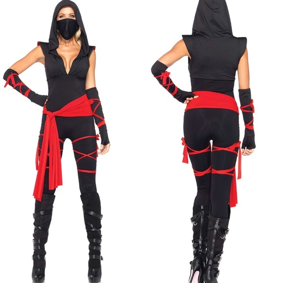 Pants & Jumpsuits | Sexy 5pc Black Red Ninja Halloween Costume Nwt ...